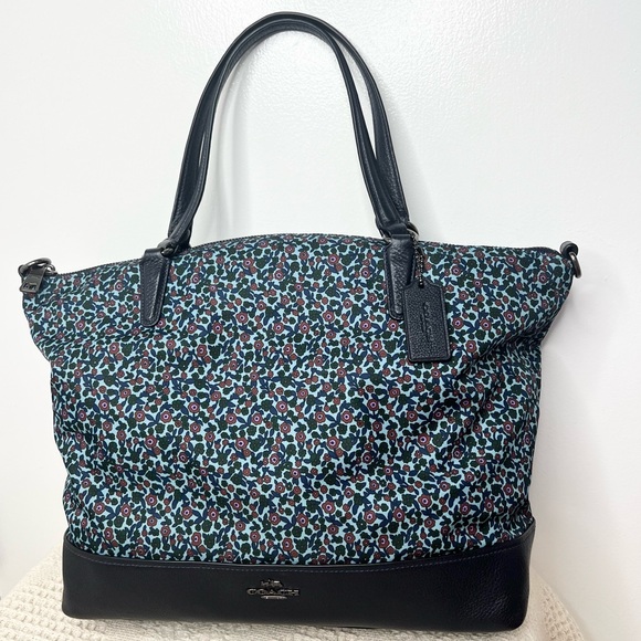 Coach | Bags | Coach Ranch Floral Nylon Tote Satchel F59433 Blue Mist ...